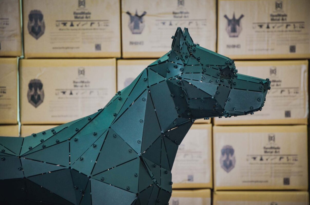 3D Metal Geometric Pitbull Large Statue - Berling Design