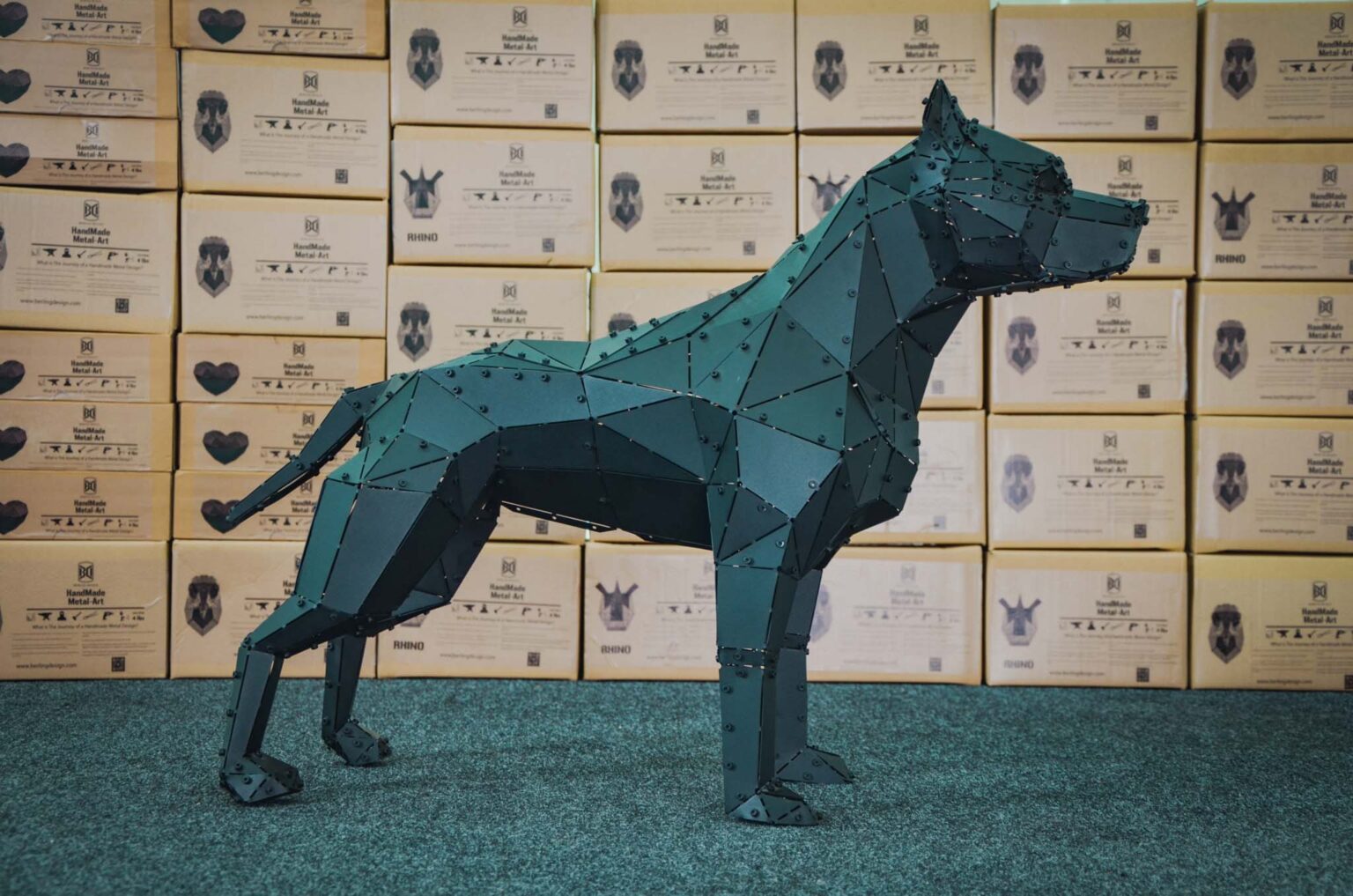 3D Metal Geometric Pitbull Large Statue - Berling Design